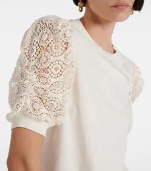 FRAME Frankie Lace-trimmed Cotton Jersey Top In Cream