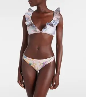 Zimmermann Halliday Ruffled Floral Bikini Top - Multicoloured