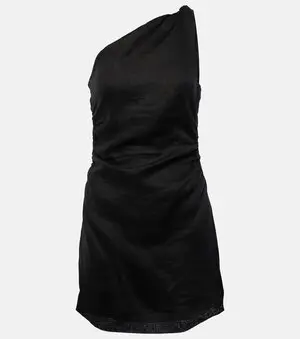 Faithfull The Brand Marga Gathered Linen Minidress - Black