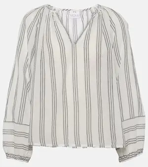 Velvet By Graham & Spencer Gianna Embroidered Striped Cotton Top