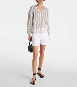 Velvet By Graham & Spencer Gianna Embroidered Striped Cotton Top