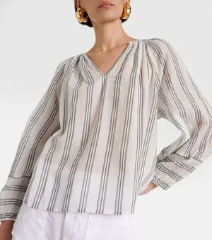 Velvet By Graham & Spencer Gianna Embroidered Striped Cotton Top