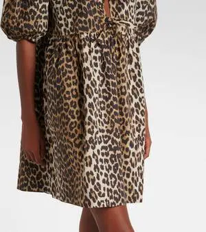 GANNI Leopard-print Cotton Minidress - Brown