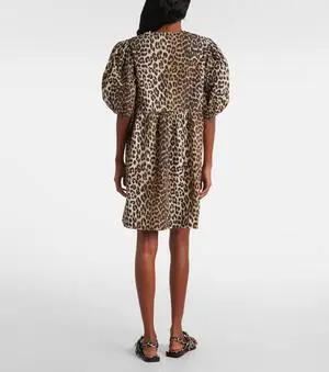 GANNI Leopard-print Cotton Minidress - Brown