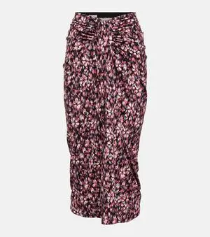 MARANT ETOILE Printed Ruched Jersey Midi Skirt - Multicoloured