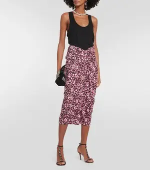 MARANT ETOILE Printed Ruched Jersey Midi Skirt