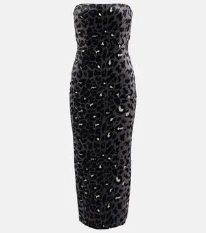 Alex Perry Leopard-print Strapless Velvet Midi Dress - Multicoloured