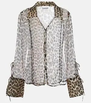 GANNI Leopard-print Chiffon Shirt - Multicoloured