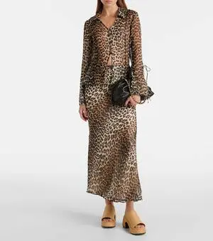 GANNI Leopard-print Chiffon Shirt