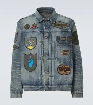 Sacai X Mark Gonzales Patchwork Denim Jacket - Blue