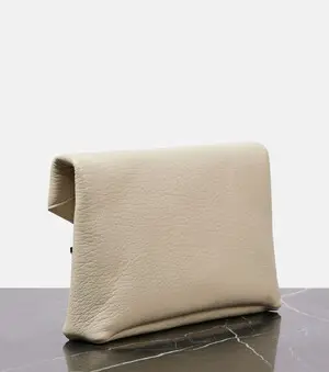 Saint Laurent Cassandre Large Leather Clutch - Neutrals