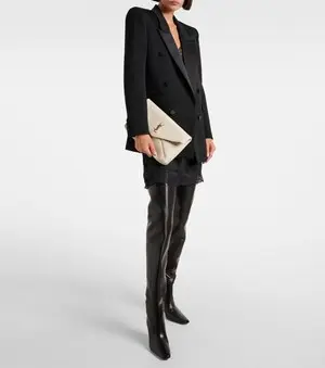 Saint Laurent Cassandre Large Leather Clutch - Neutrals