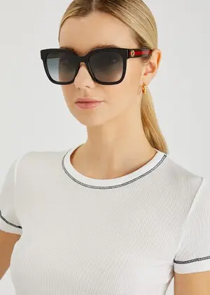 Gucci Square Acetate Sunglasses With Signature Stripe