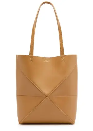 Loewe Loewe Medium Leather Tote With Paneled Design Tan