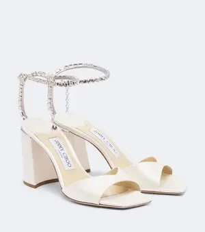 JIMMY CHOO Saeda 85 Embellished Satin Sandals - Ivory