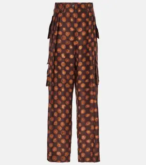 Dries Van Noten Printed Silk Cargo Pants - Brown