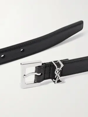 Saint Laurent Cassandre Leather Belt - Black