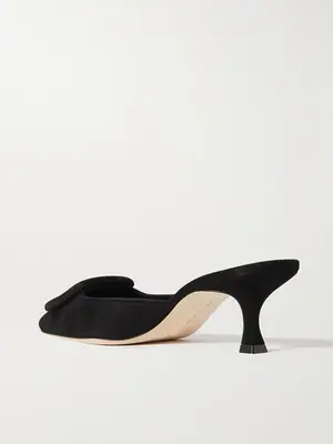 Manolo Blahnik Maysale 50 Buckled Suede Mules - Black
