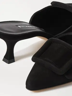 Manolo Blahnik Maysale 50 Buckled Suede Mules - Black