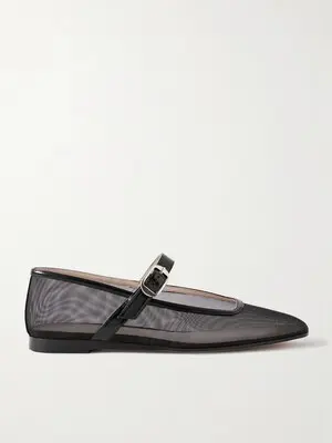 Le Monde Beryl Patent Leather-trimmed Mesh Mary Jane Ballet Flats - Black