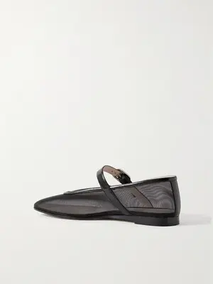 Le Monde Beryl Patent Leather-trimmed Mesh Mary Jane Ballet Flats - Black