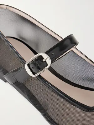 Le Monde Beryl Patent Leather-trimmed Mesh Mary Jane Ballet Flats - Black