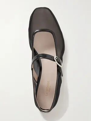 Le Monde Beryl Patent Leather-trimmed Mesh Mary Jane Ballet Flats - Black