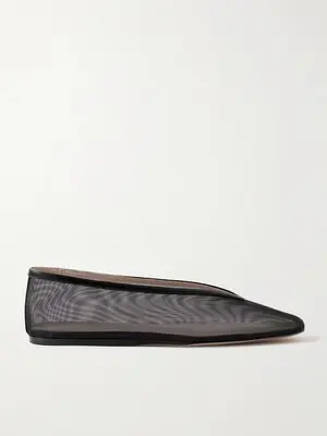 Le Monde Beryl Luna Leather-trimmed Mesh Ballet Flats - Black