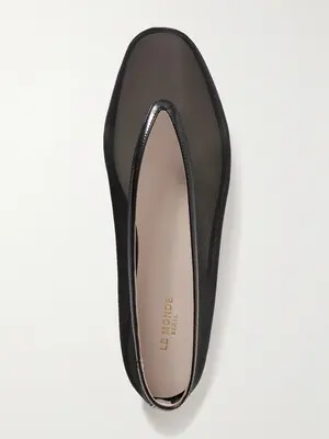 Le Monde Beryl Luna Leather-trimmed Mesh Ballet Flats