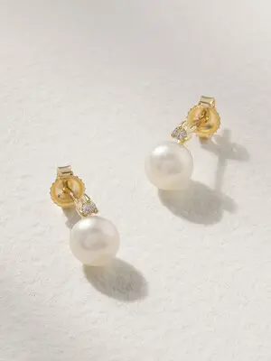 Mizuki 14k Pearl And Diamond Drop Earrings - Gold