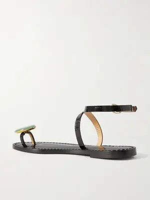 AMANU The Kigali Aventurine-embellished Croc-effect Leather Sandals - Black