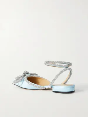 Mach & Mach Double Bow Crystal-embellished Satin Point-toe Flats - Blue