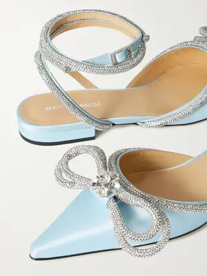 Mach & Mach Double Bow Crystal-embellished Satin Point-toe Flats - Blue