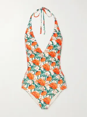 La DoubleJ Floral-print Halterneck Swimsuit - Multi