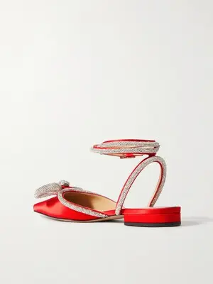 Mach & Mach Double Bow Crystal-embellished Satin Point-toe Flats