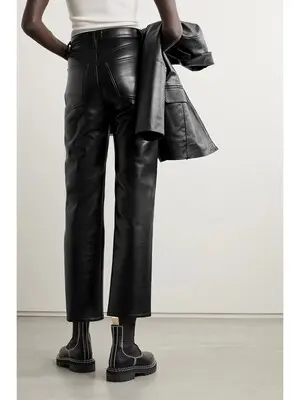 AGOLDE Pinch Waist Leather-blend Straight-leg Pants - Black