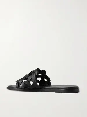 GIANVITO ROSSI Amalfi Woven Leather Slides - Black