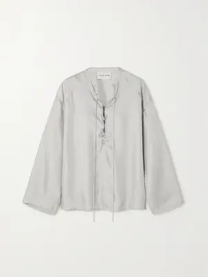 Loulou De Saison Zamia Lace-up Silk-twill Blouse