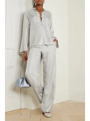Loulou De Saison Zamia Lace-up Silk-twill Blouse