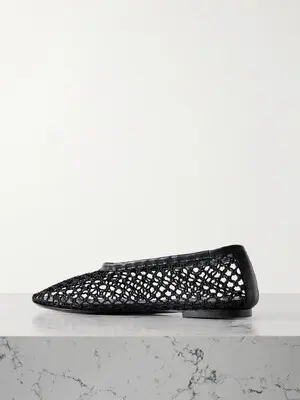 Staud Alba Leather-trimmed Crochet Ballet Flats - Black