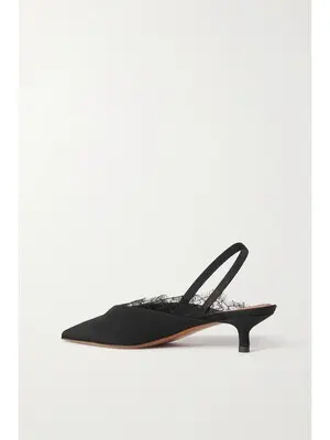 NEOUS Irena Lace-trimmed Crepe De Chine Slingback Pumps - Black
