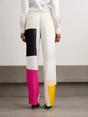 Helmut Lang Patchwork Silk-chiffon Trimmed Stretch-satin Straight-leg Trousers