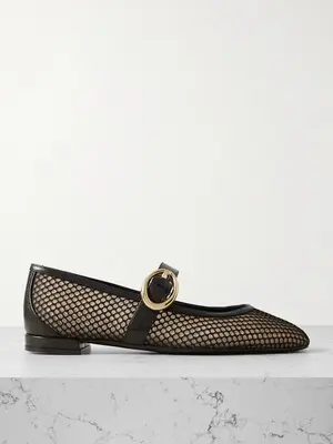 STUART WEITZMAN Arabella Buckled Mesh Mary Jane Flats - Black