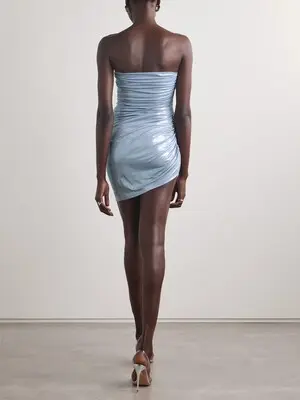 Norma Kamali Diana Strapless Ruched Lamé Mini Dress