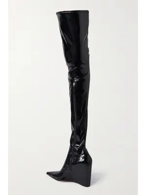 Amina Muaddi Stretch-latex Wedge Thigh-high Boots