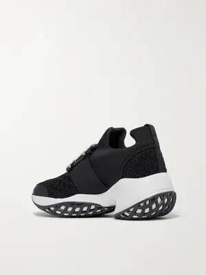 ROGER VIVIER Viv Run Crystal-embellished Stretch, Mesh And Leather Sneakers - Black