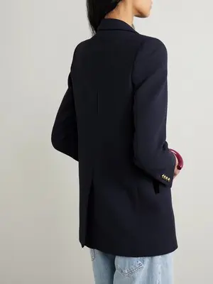 BLAZÉ MILANO Double-breasted Velvet-trimmed Wool-crepe Blazer