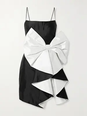 RASARIO Draped Bow-embellished Silk-shantung Mini Dress