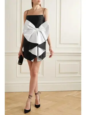 RASARIO Draped Bow-embellished Silk-shantung Mini Dress