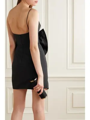 RASARIO Draped Bow-embellished Silk-shantung Mini Dress